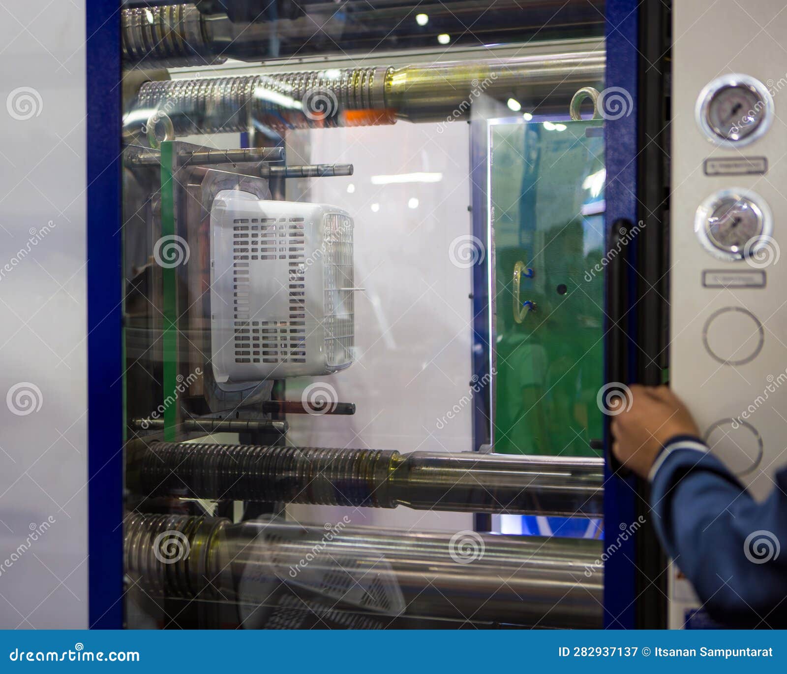 Industrial Technician Operate Injection Molding Press Machine Stock ...