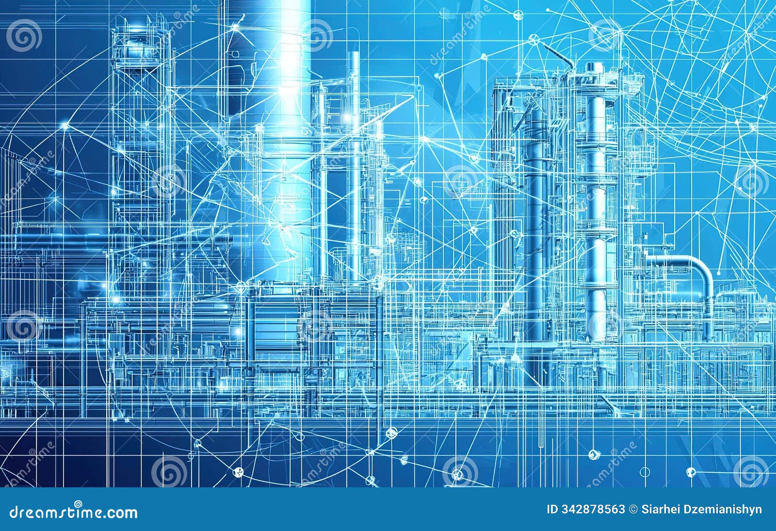 Industrial Technology Network Showcasing a Blue Digital Factory Design ...