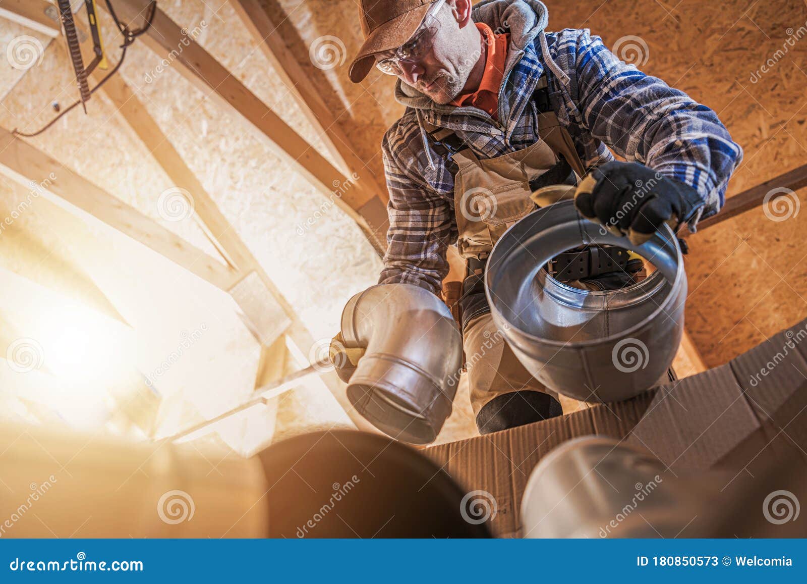 Air Ventilation Heating and Cooling Worker Stock Image - Image of attic ...