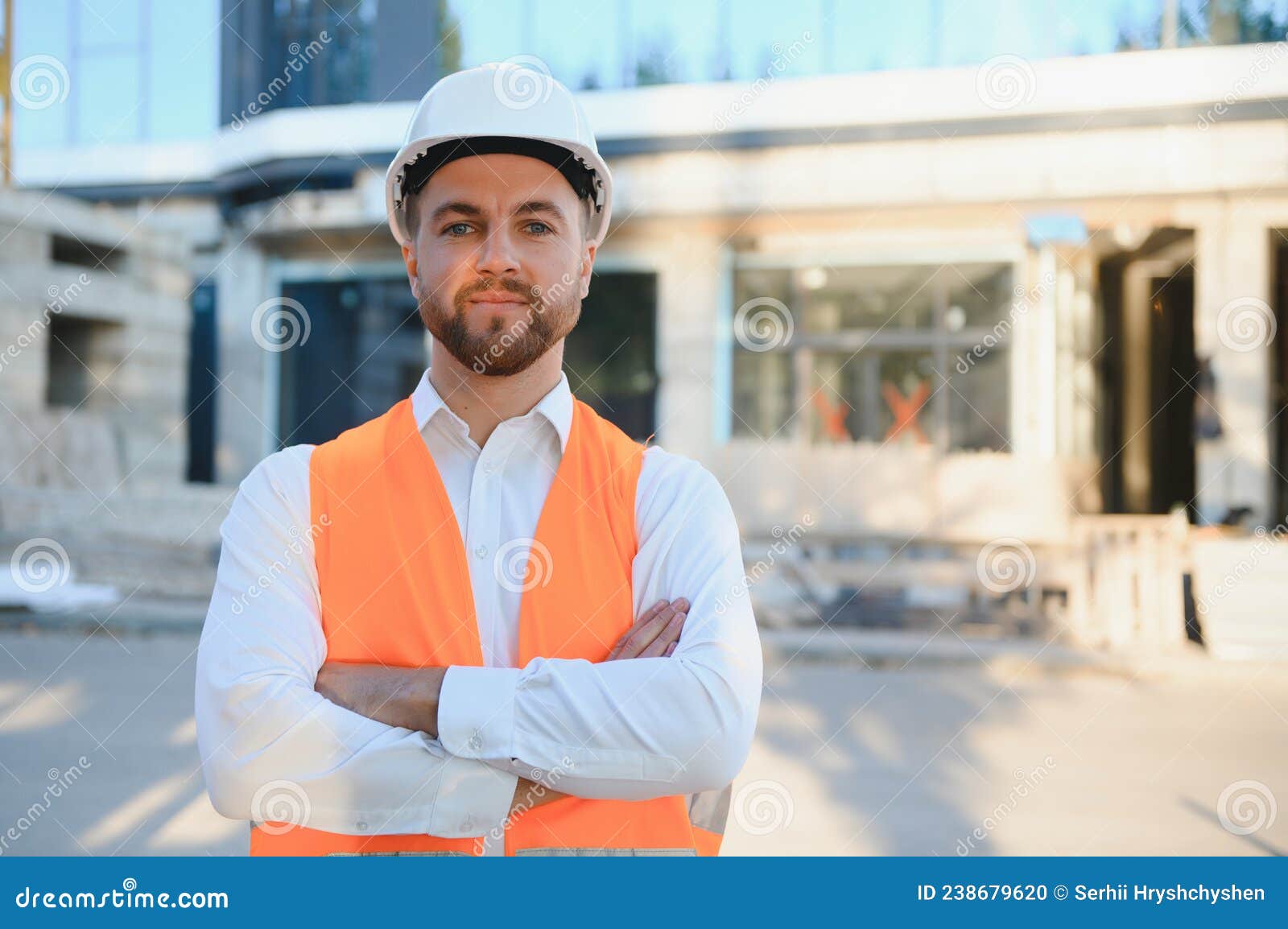 Industrial Theme: Constructor Standing at a Site Area Stock Photo ...