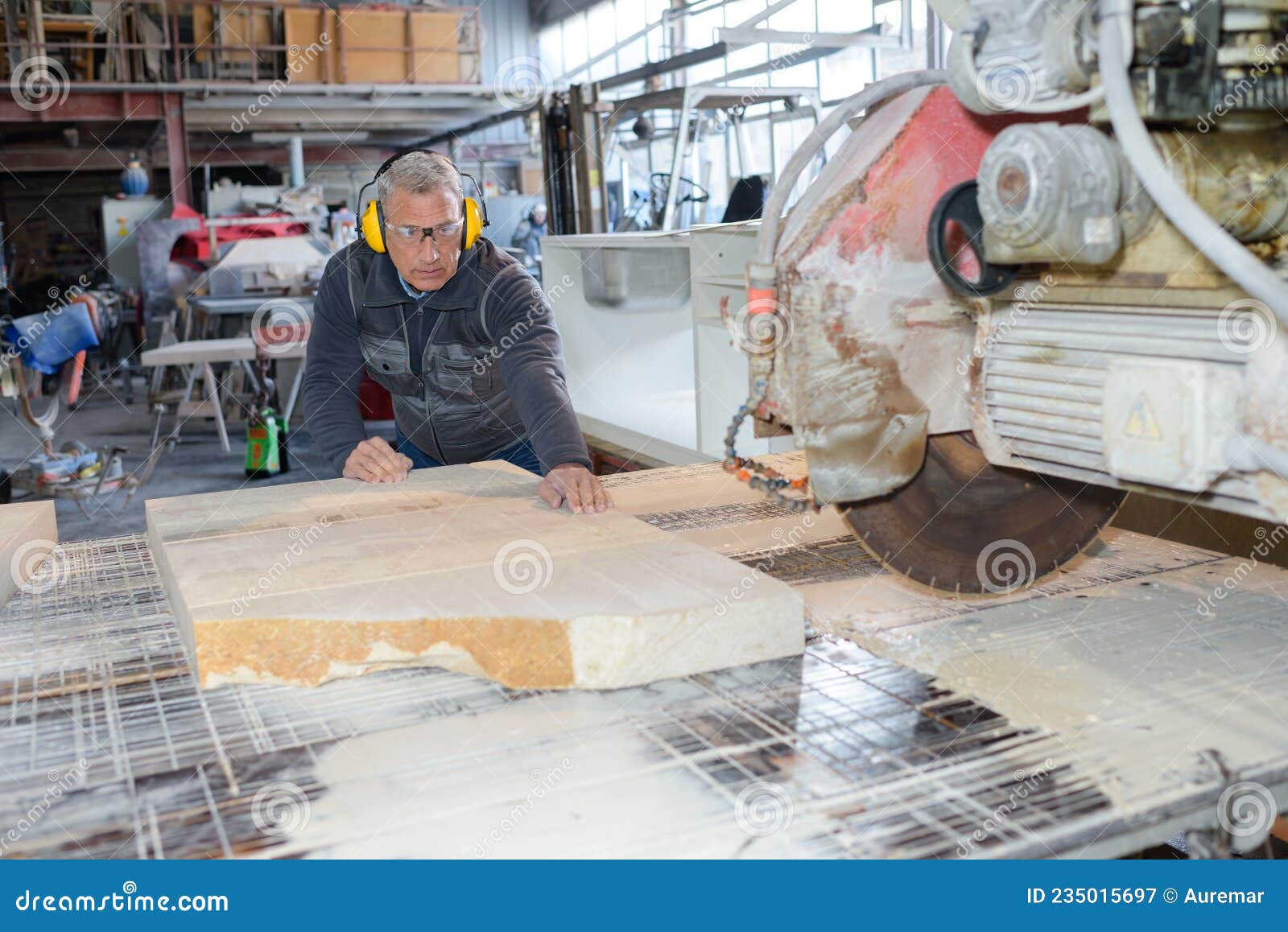 Industrial Tiler Builder Worker Working with Floor Tile Cutting ...
