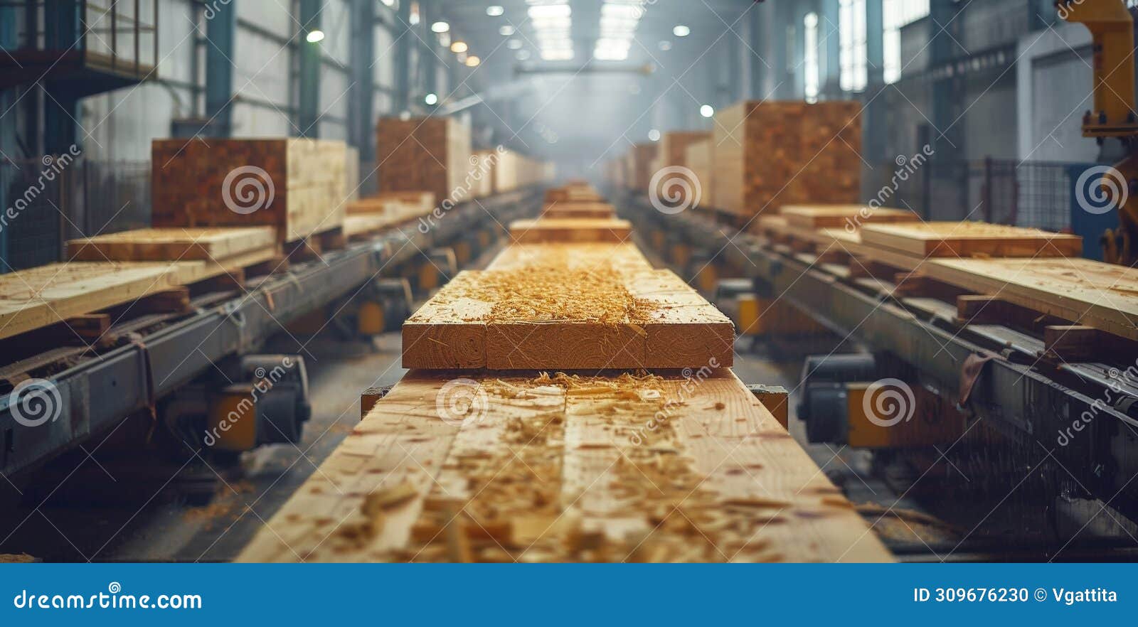Industrial Timber Processing with Wood Planks on Conveyor Stock ...