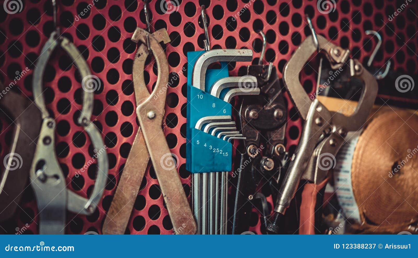 Industrial Tools Kit Hanging on Wall Stock Image - Image of maintenance ...