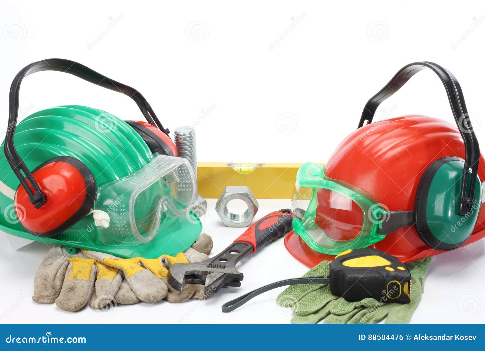 Industrial Tools and Protective Gear Stock Photo - Image of helmet ...