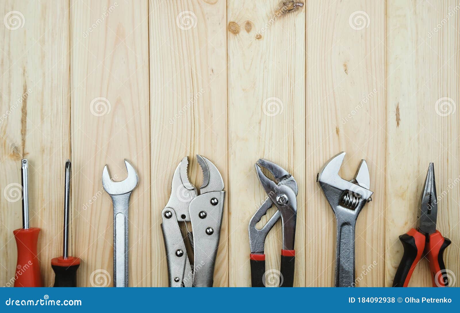 Industrial Tools on Wooden Background, Place for a Text, Maintenance ...