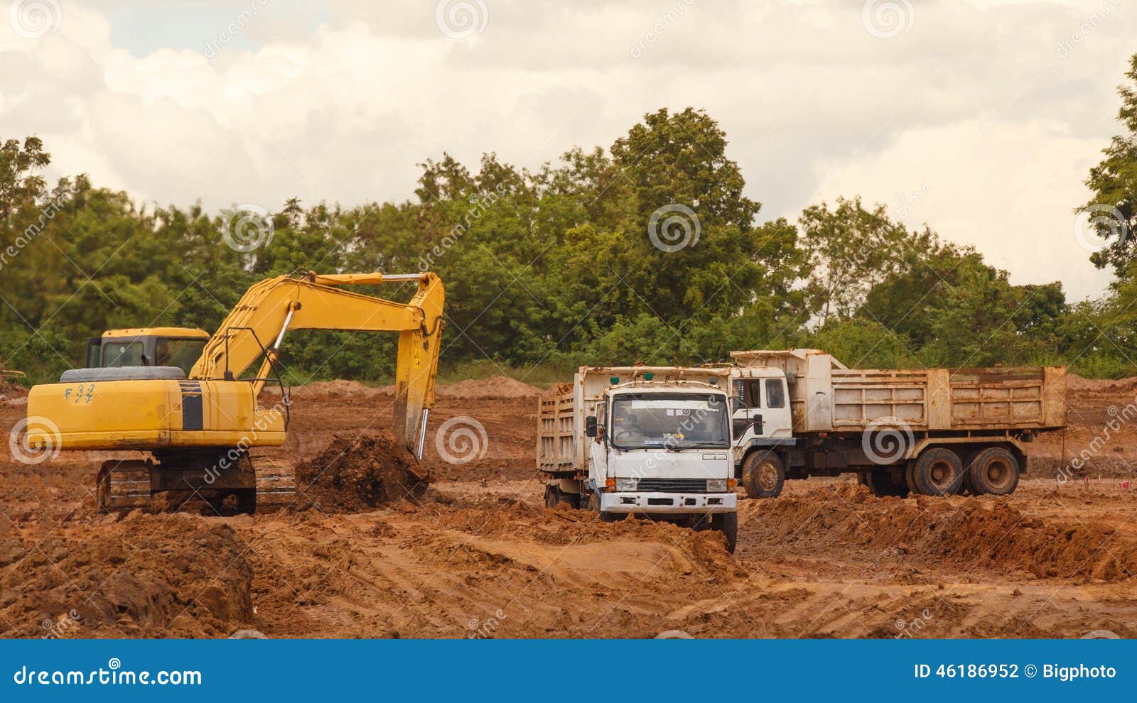Excavator Moving Earth On A Road Construction Works Stock Photography ...
