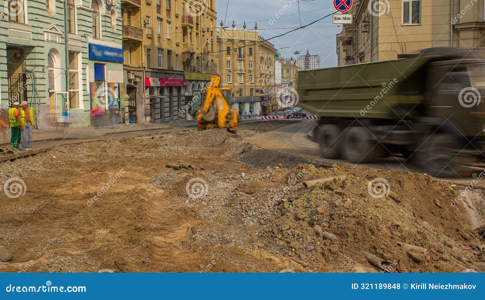 Industrial Truck Loader Excavator Moving Soil and Unloading into a ...
