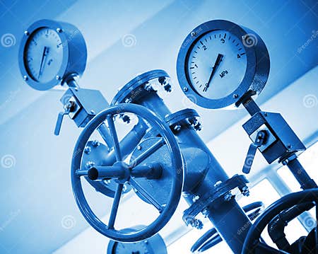 Industrial Valve and Manometers Stock Photo - Image of flap, manometer ...