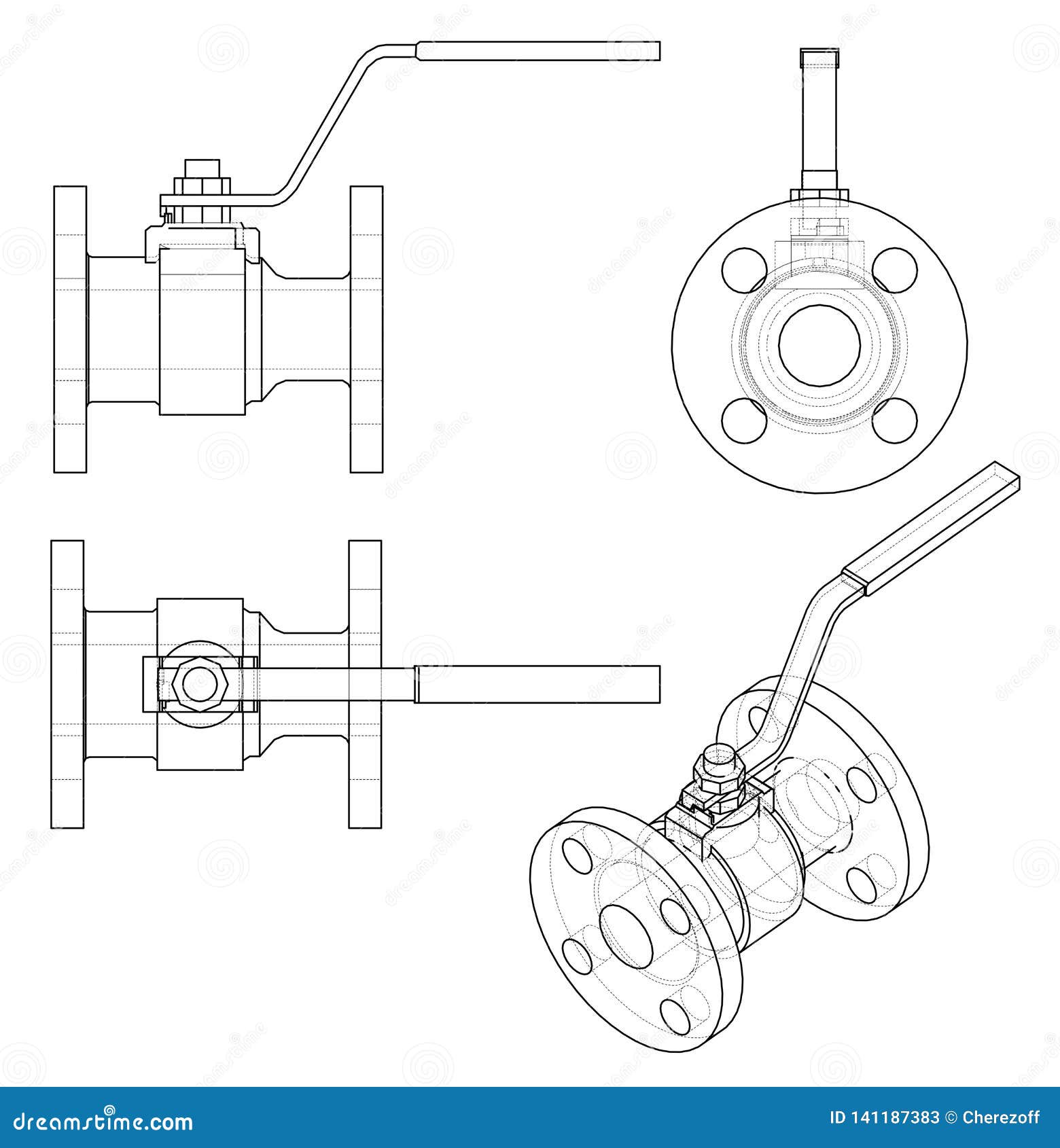 Industrial Valve Outline. Vector Rendering of 3d Stock Vector ...