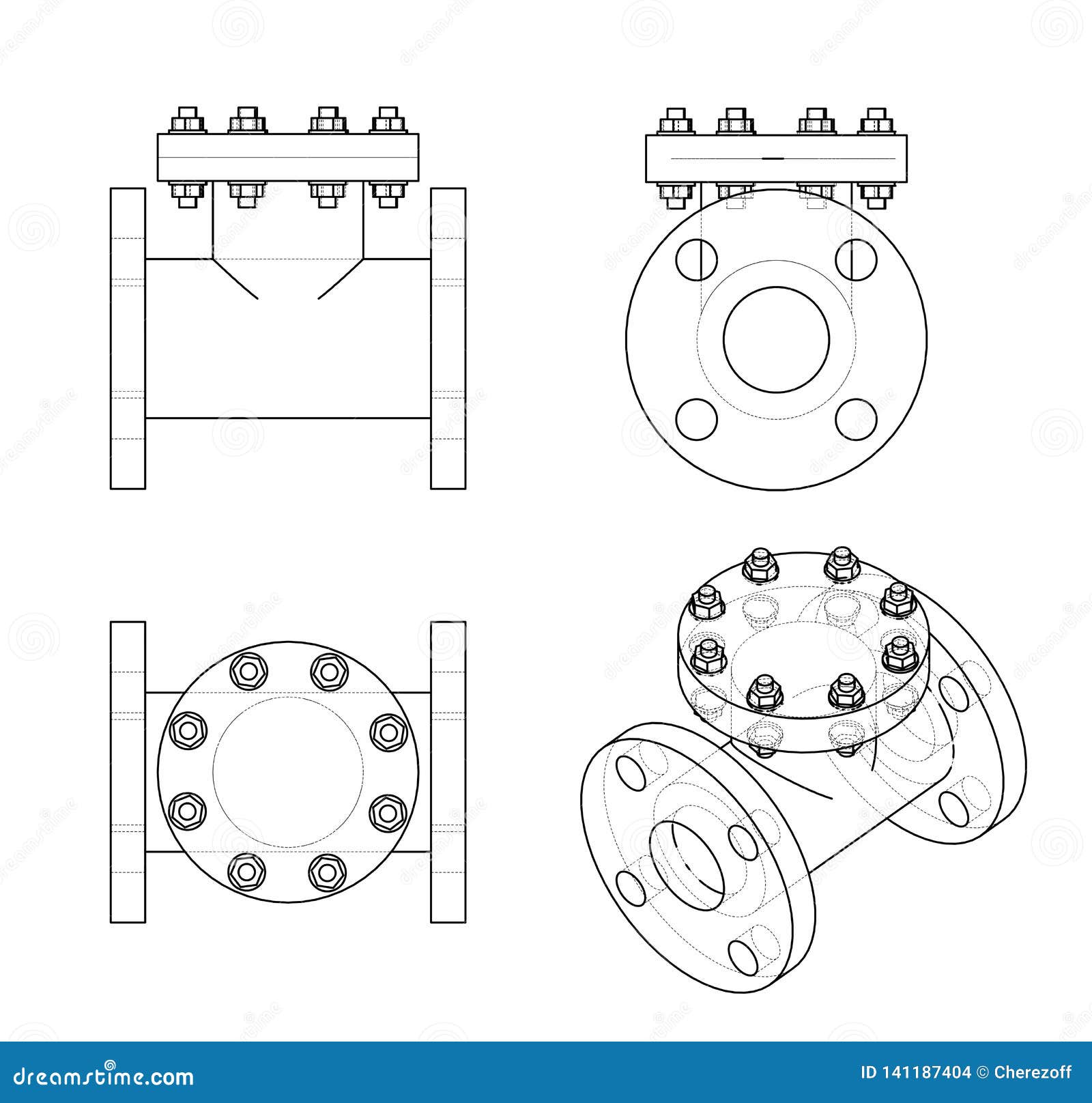 Industrial Valve Outline. Vector Rendering of 3d Stock Vector ...
