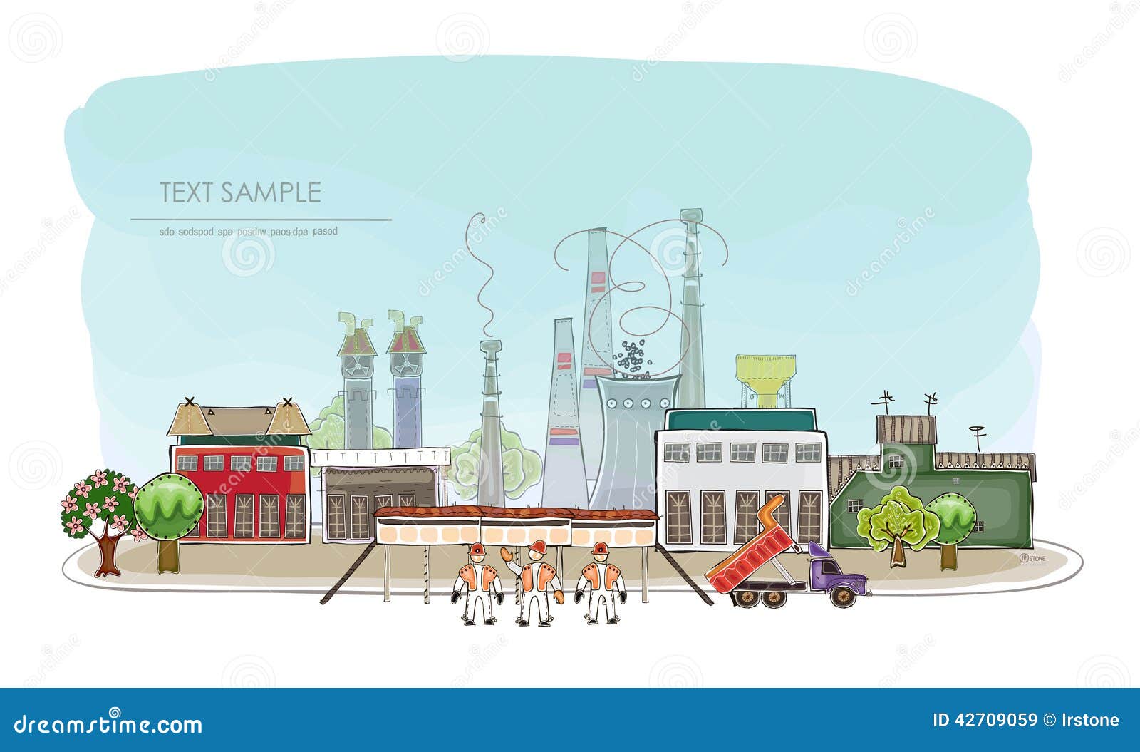 Industrial View, Factory and Workers Stock Illustration - Illustration ...