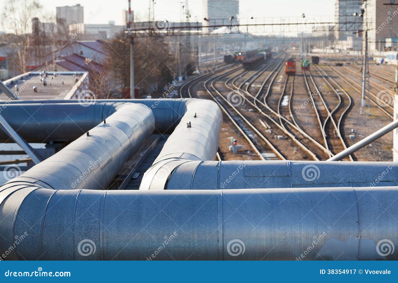 Industrial View with Pipeline and Railway Lines Stock Image - Image of ...