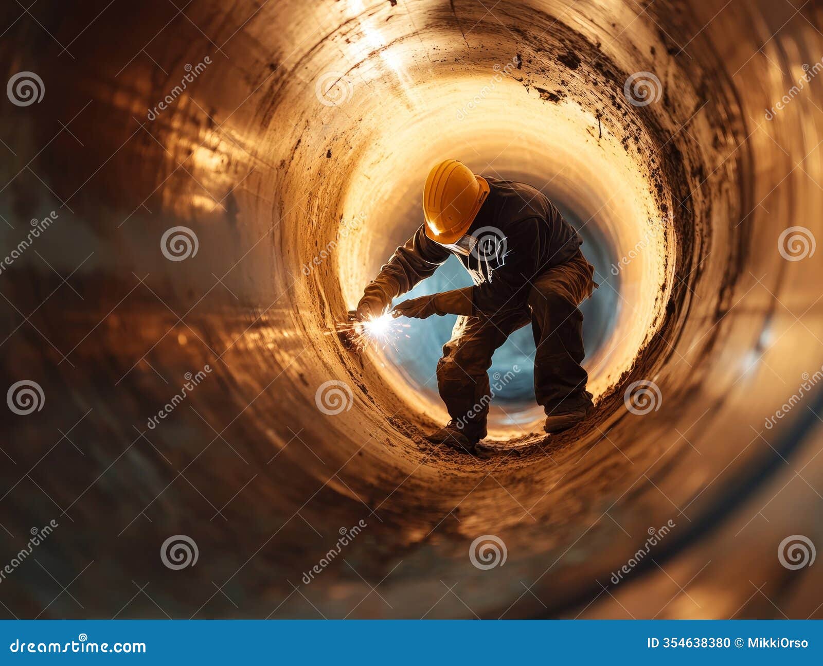 Industrial 4.0 Visualization Welder Working Inside Pipe during Natural ...