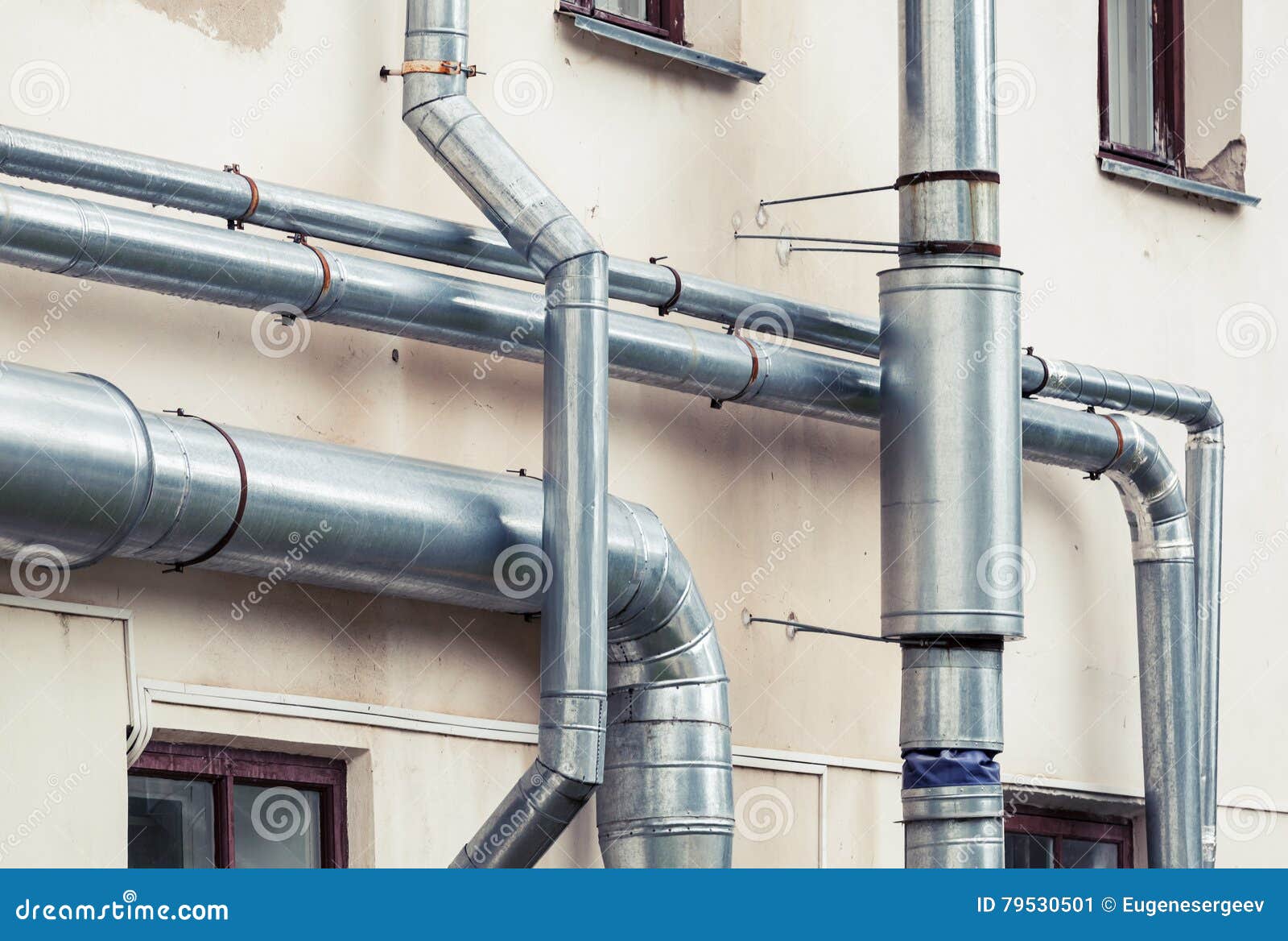 Industrial Wall with Many External Pipes Stock Image - Image of house ...