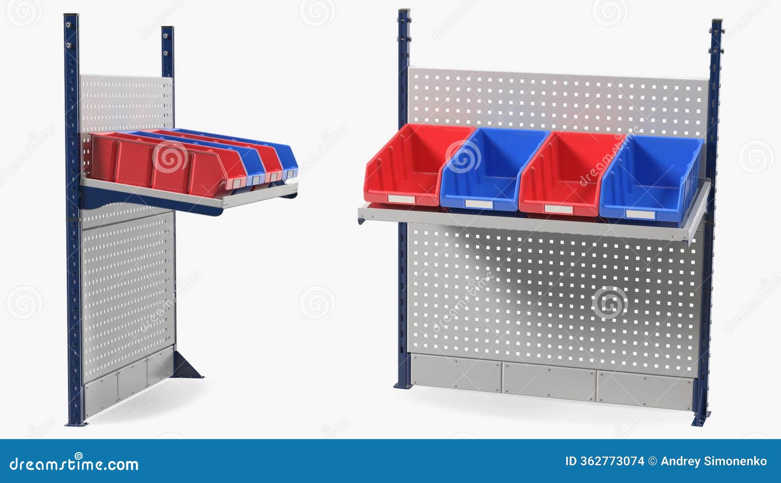 Industrial Wall-Mount Storage Rack with Bins System Stock Photo - Image ...