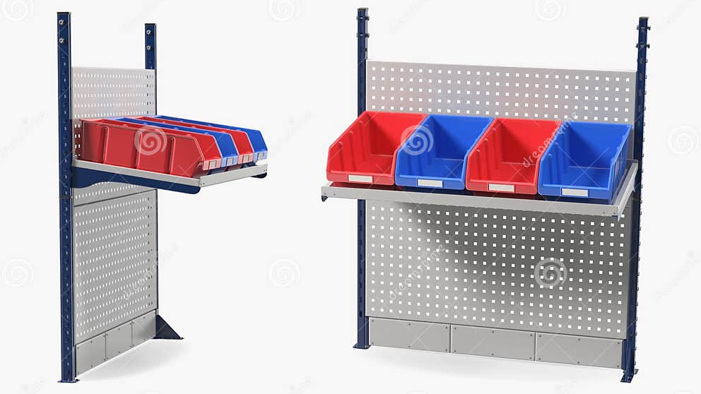 Industrial Wall-Mount Storage Rack with Bins System Stock Photo - Image ...