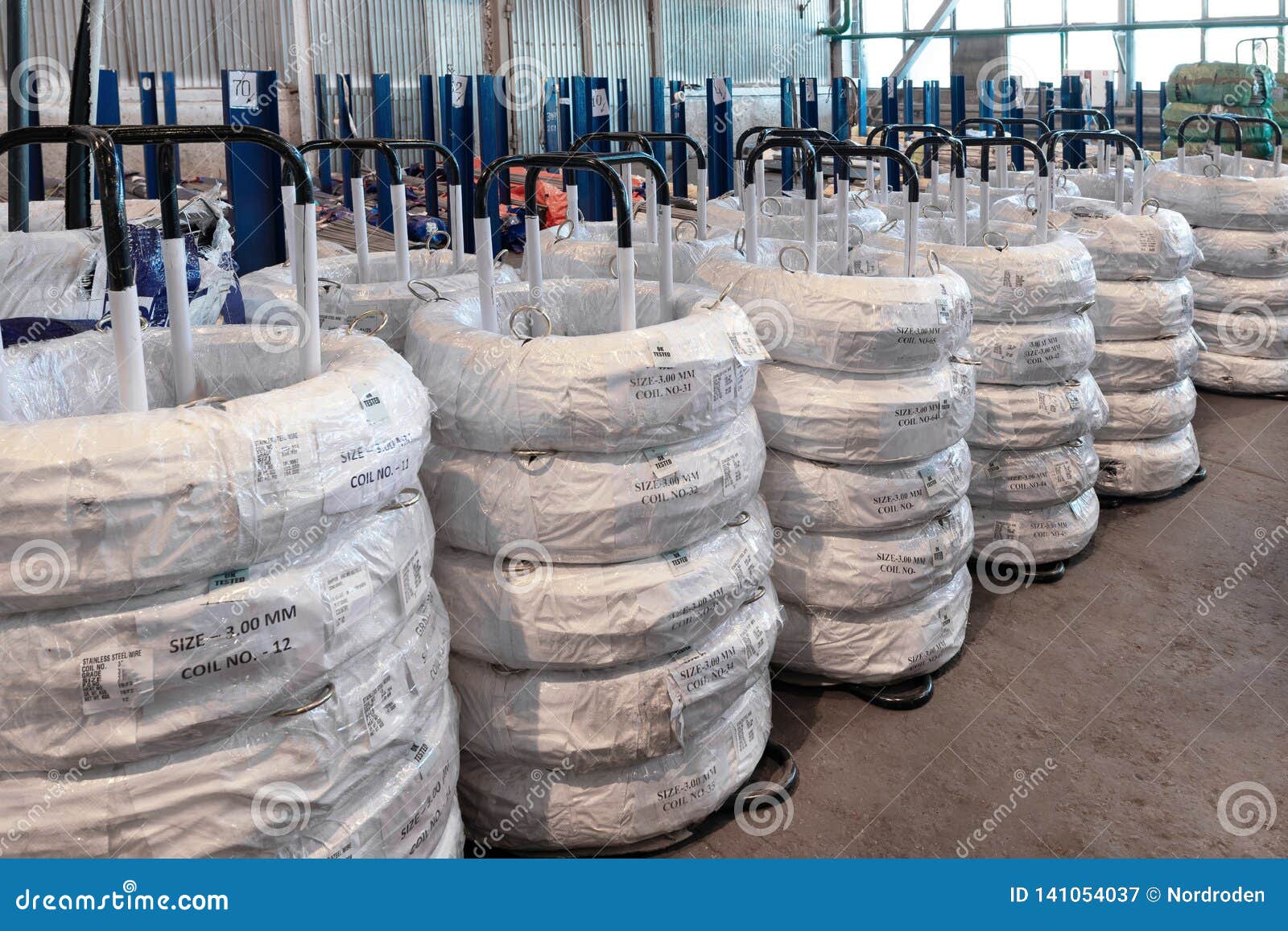 Industrial Warehouse of Cold Rolled Wire. the Wire Coils are Stacked ...