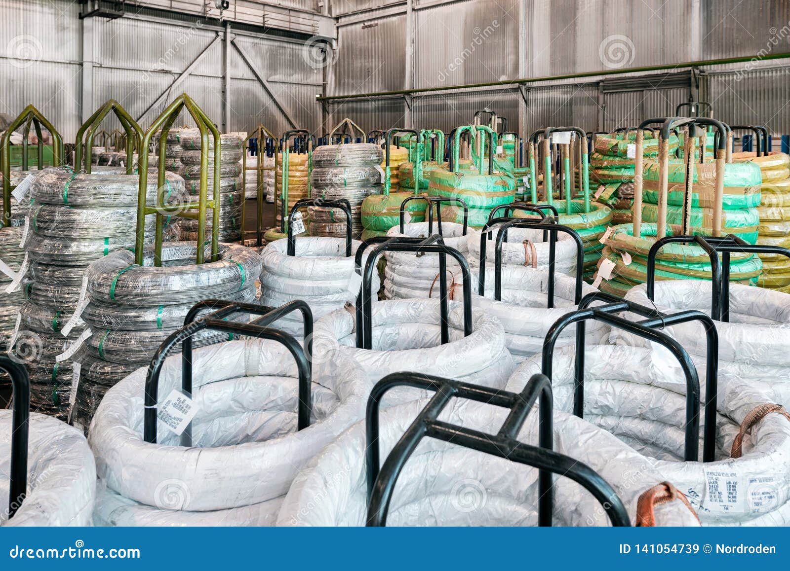 Industrial Warehouse of Cold Rolled Wire. the Wire Coils are Stacked ...