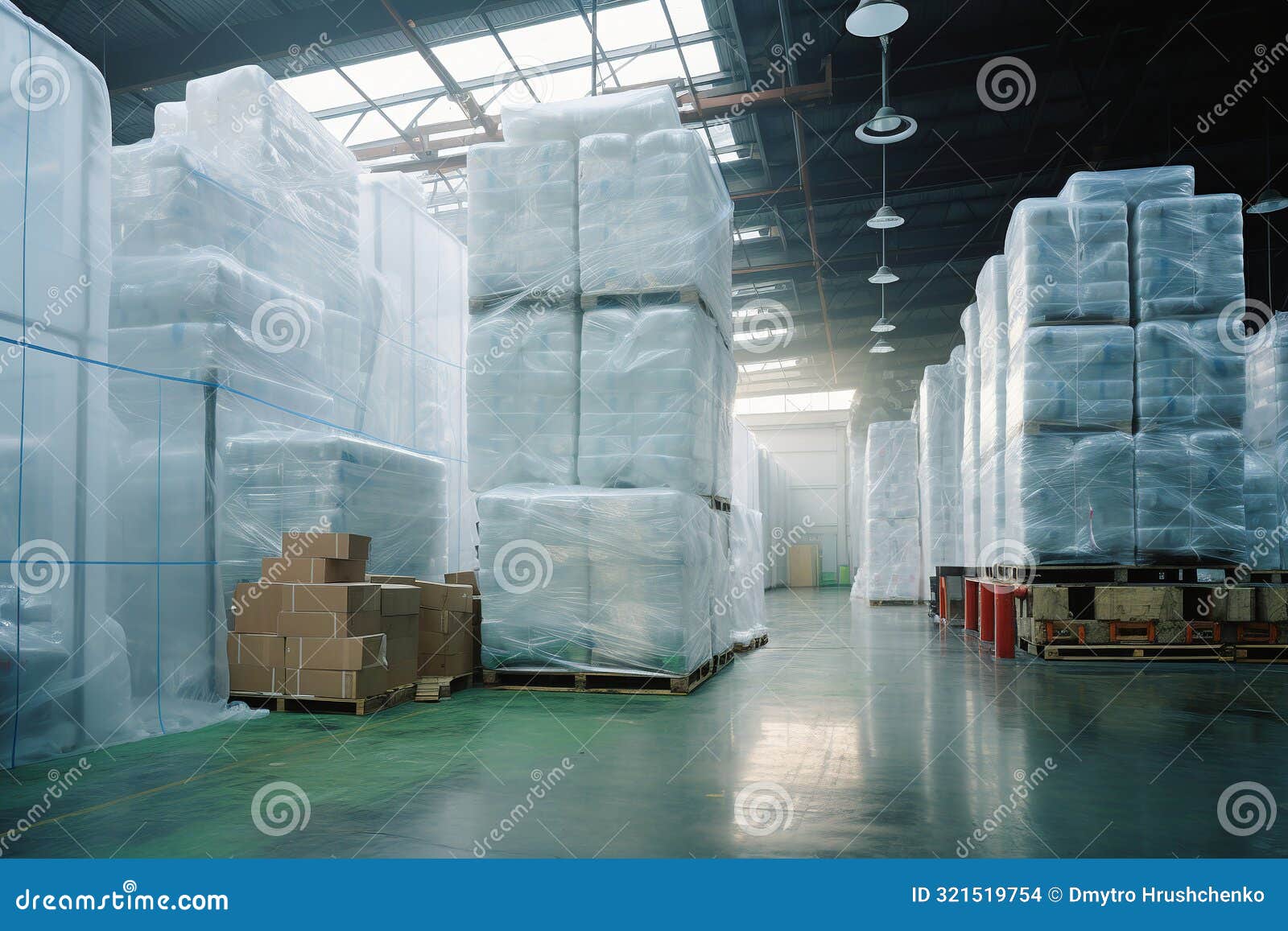 Industrial Warehouse Filled with Plastic-wrapped Pallets and Boxes ...