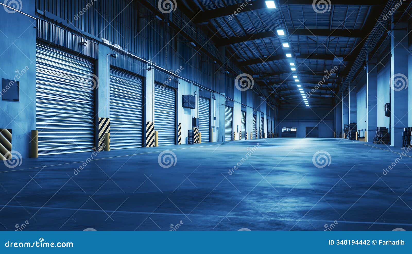 Industrial Warehouse Interior Showing Loading Docks with Closed Doors ...