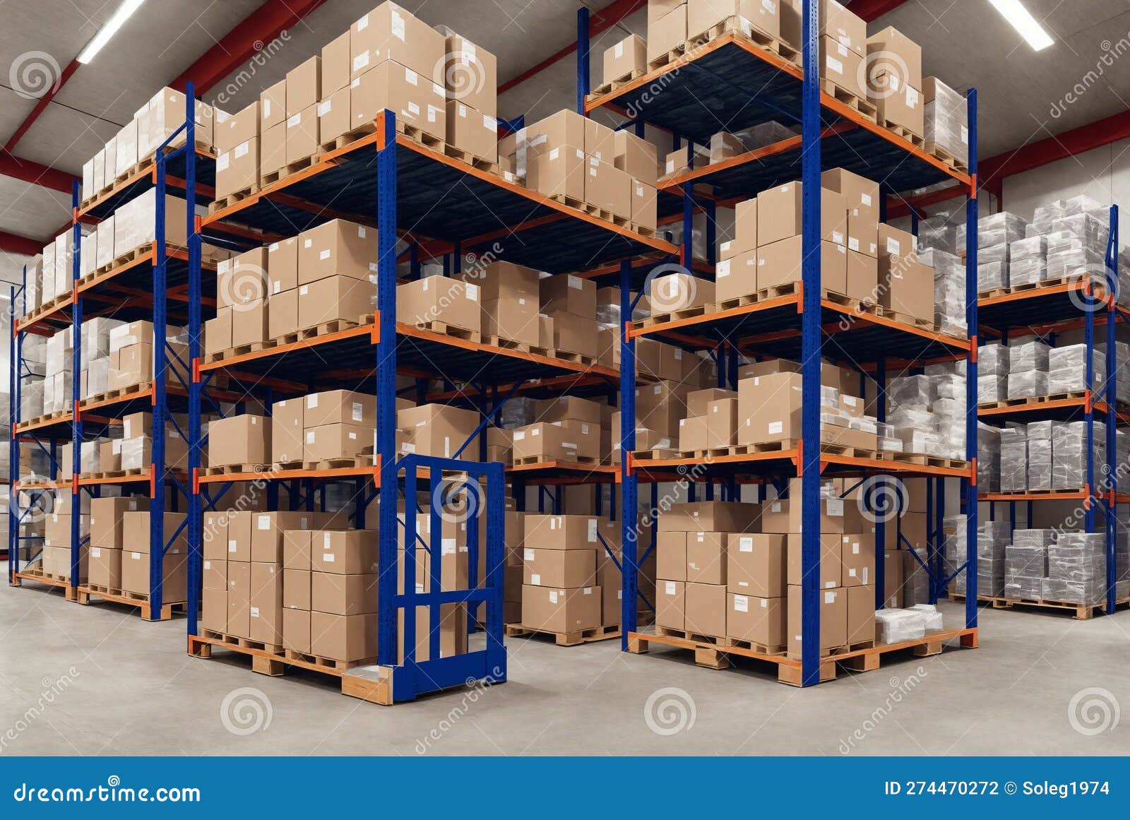 Industrial Warehouse, Shelving with Boxes. Generative AI Stock ...