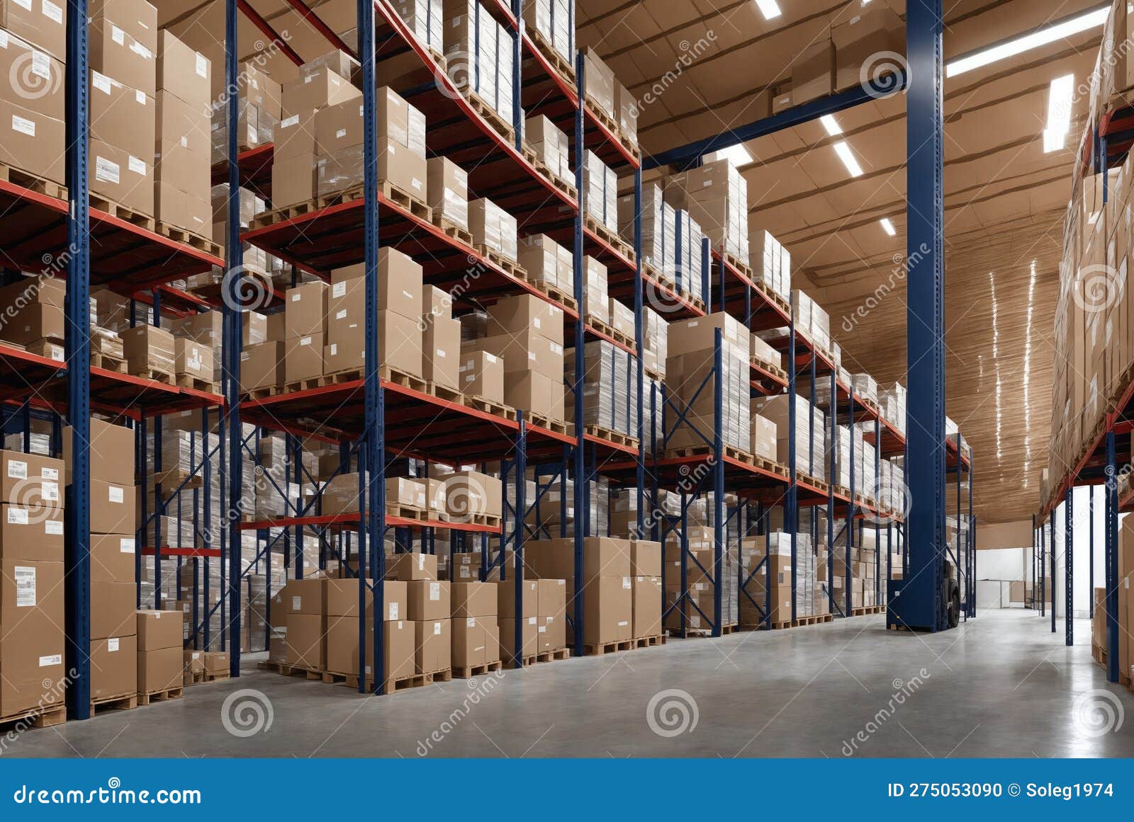 Industrial Warehouse, Shelving with Boxes. Generative AI Stock ...