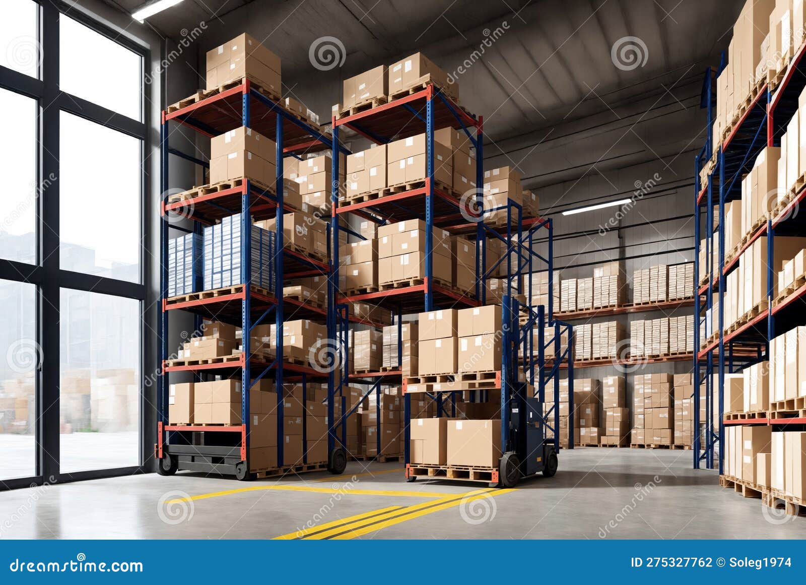 Industrial Warehouse, Shelving with Boxes. Generative AI Stock ...