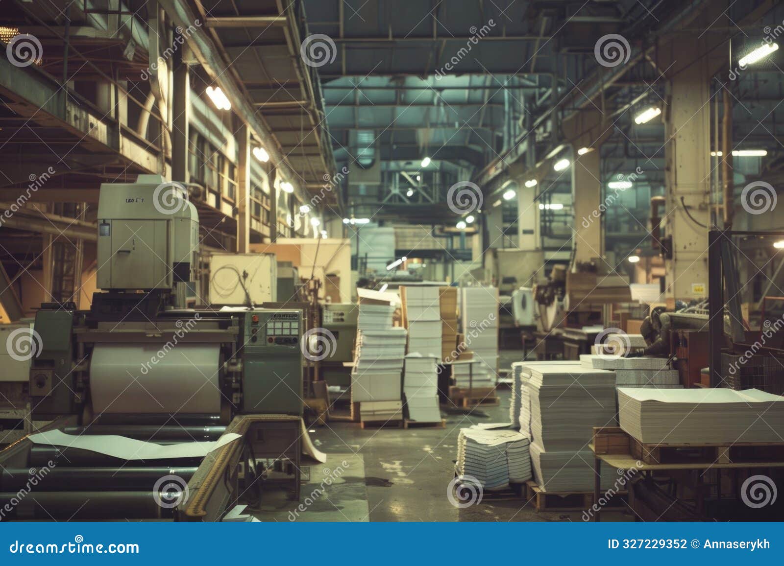 Industrial Printing Press Warehouse with Stacks of Paper for Large ... Industrial Printing Press Warehouse with Stacks of Paper for Large ...