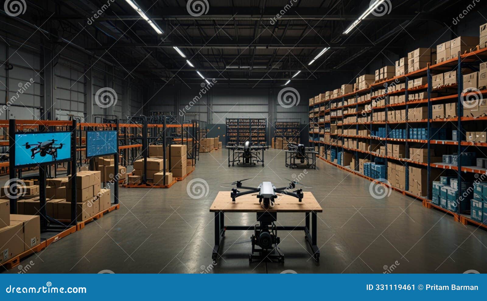 An Industrial Warehouse Where AI-guided Drones and Robots Manage ...