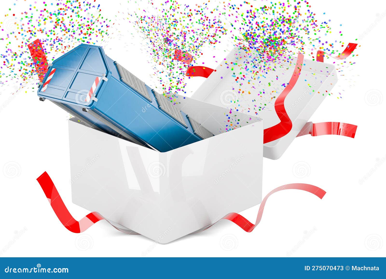 Industrial Waste Skip Inside Gift Box, 3D Rendering Stock Illustration ...