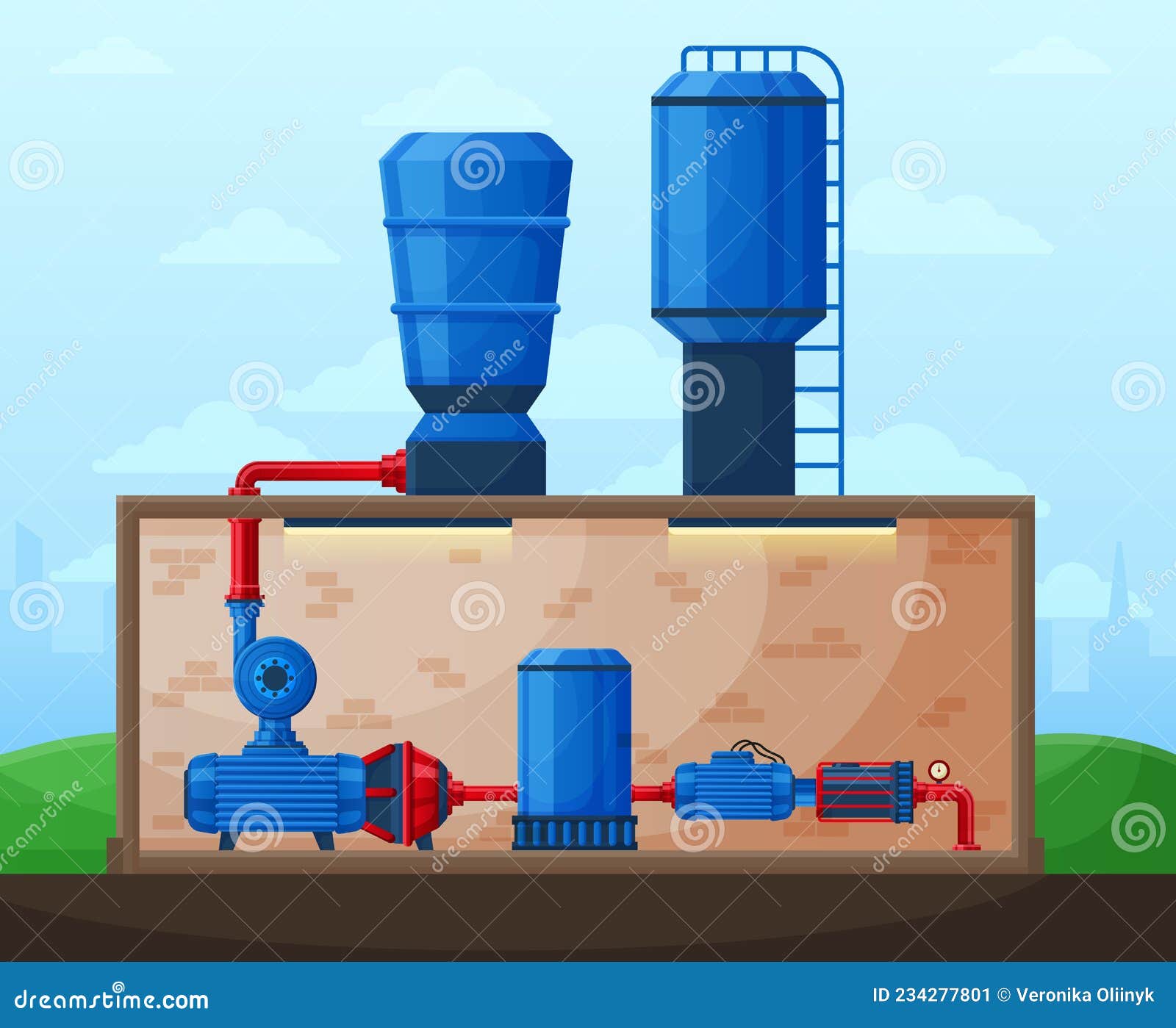 Industrial Water Pump Station, Water Pumping Technology. Factory Water ...