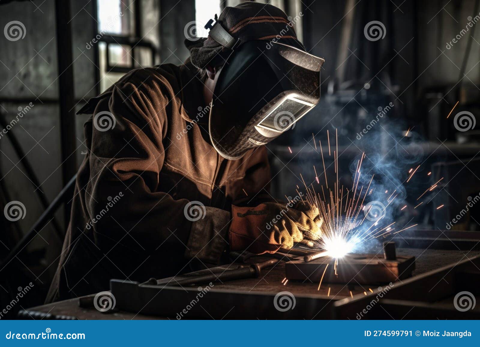 Industrial Welder Welding Fabricated Construction In Factory. Welding ...