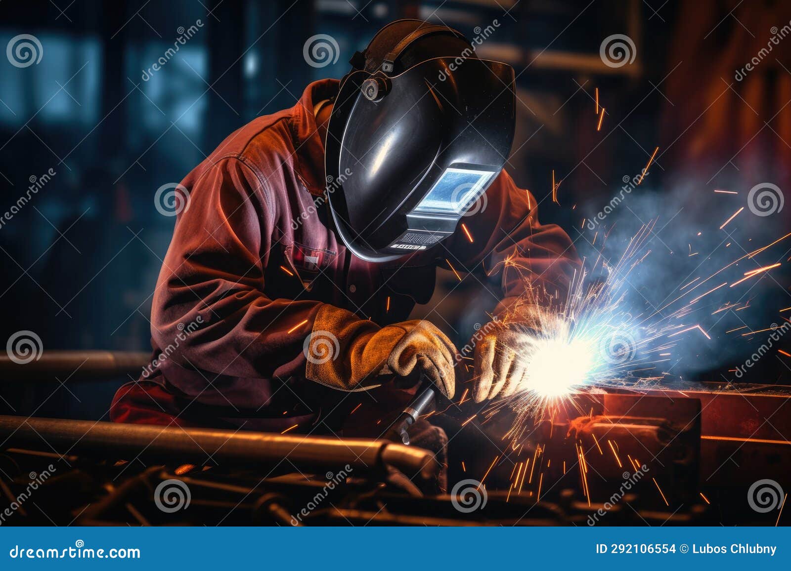 Industrial Welder with Torch in the Factory Stock Illustration ...