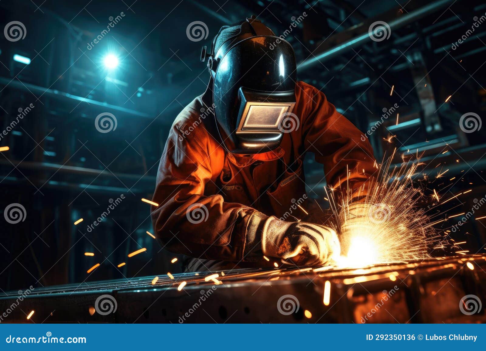 Industrial Welder Welding Fabricated Construction In Factory. Welding ...