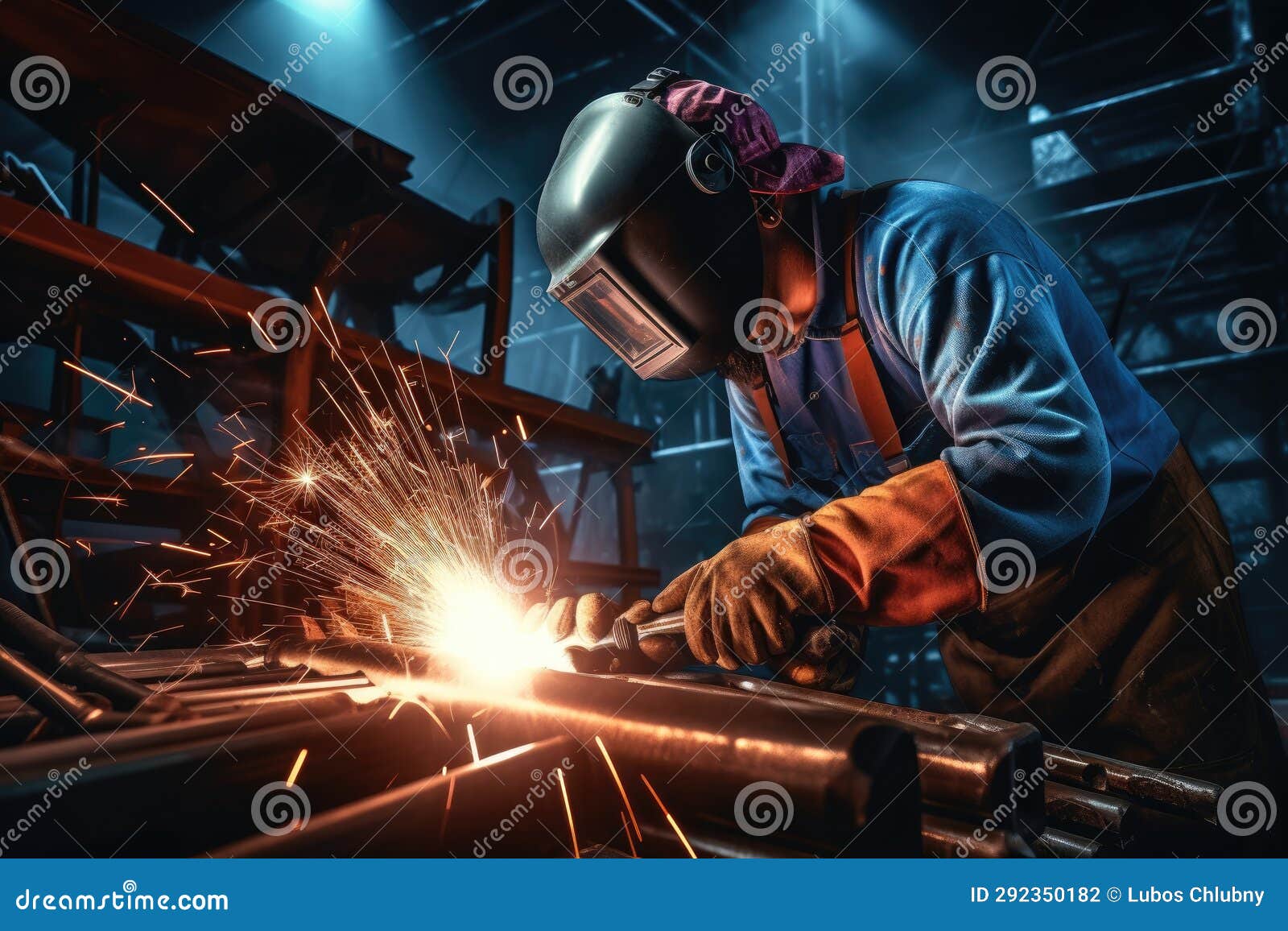 Industrial Welder Welding Fabricated Construction In Factory. Welding ...