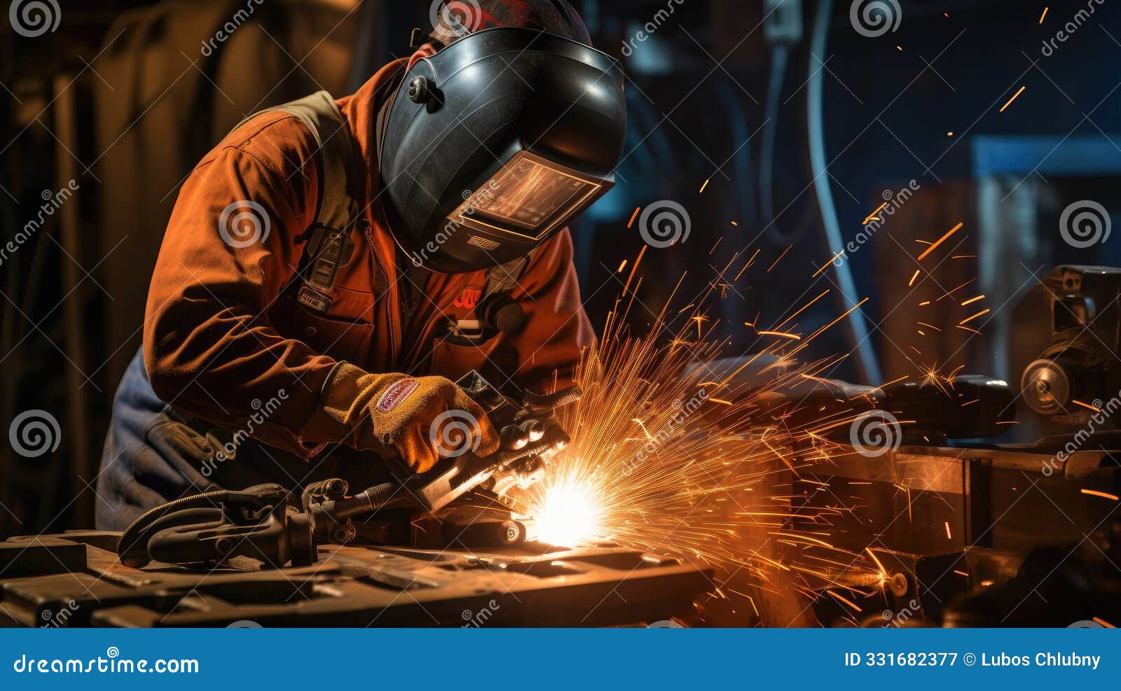 Industrial Welder Welding Fabricated Construction In Factory. Welding ...