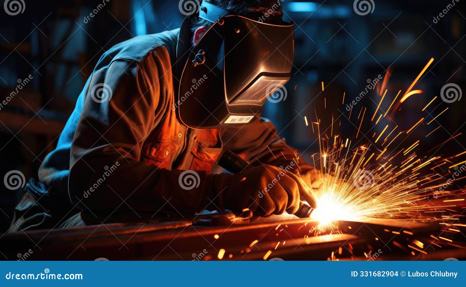 Industrial Welder Welding Fabricated Construction In Factory. Welding ...