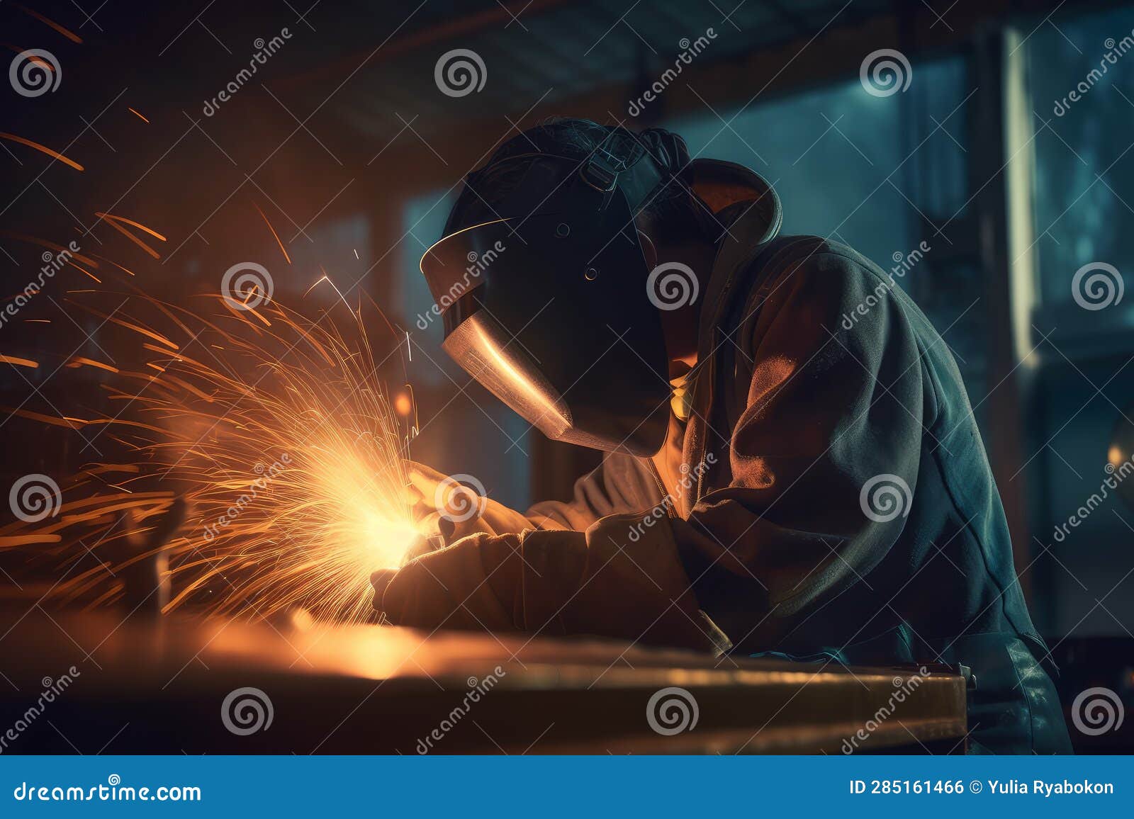 Industrial Welder Welding Fabricated Construction In Factory. Welding ...