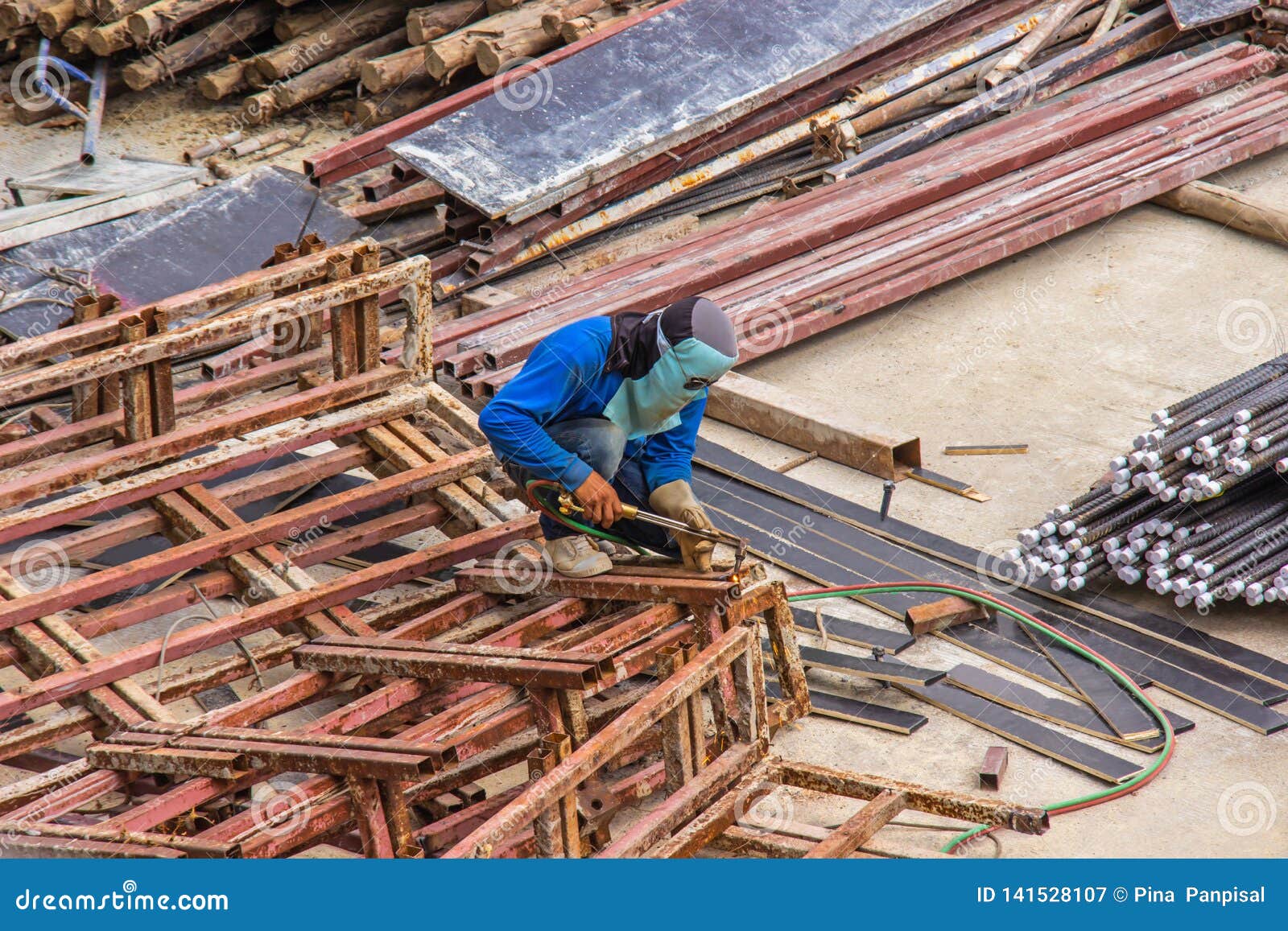 Industrial Welding Worker for Steel Work Construction in Area Building ...