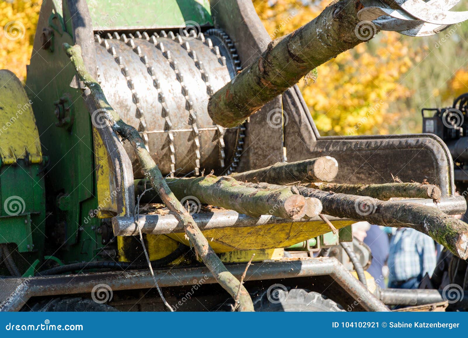 Industrial Wood Chipper in Action Stock Image - Image of infeed, chip ...