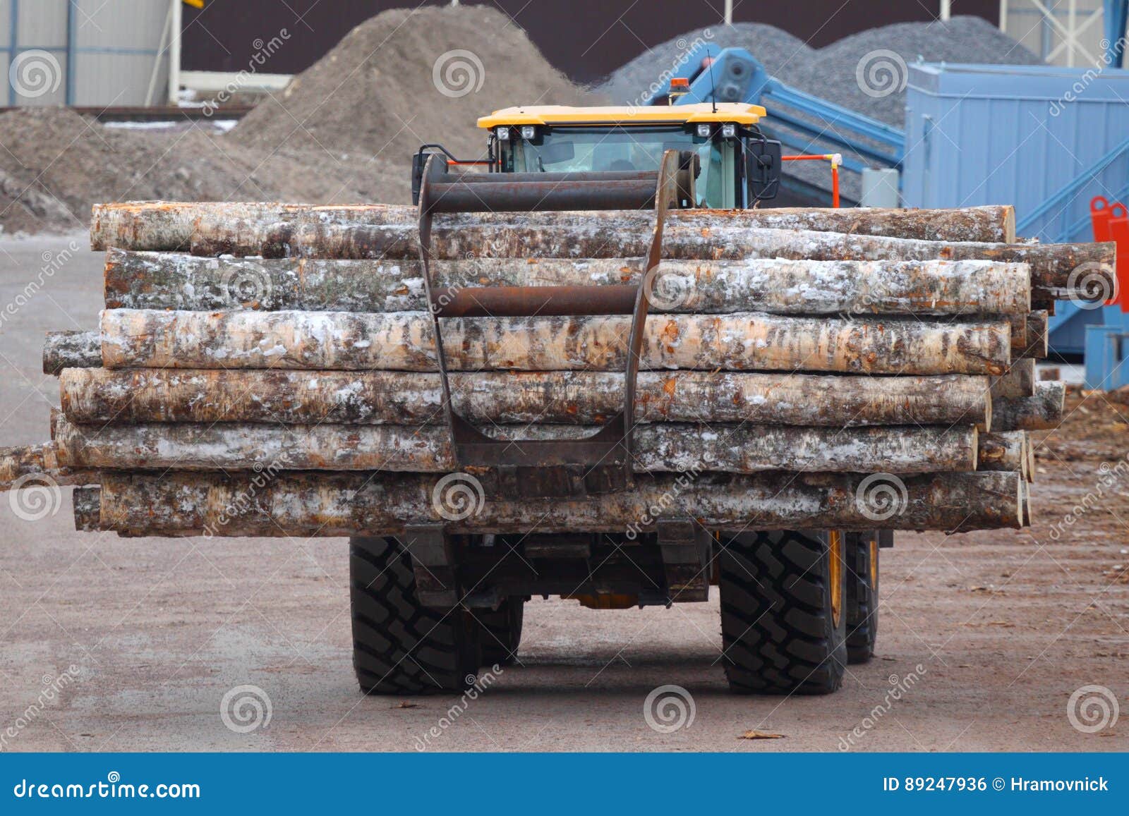 Industrial Woodworking. Tractor with Trunks of Birch. Stock Photo ...