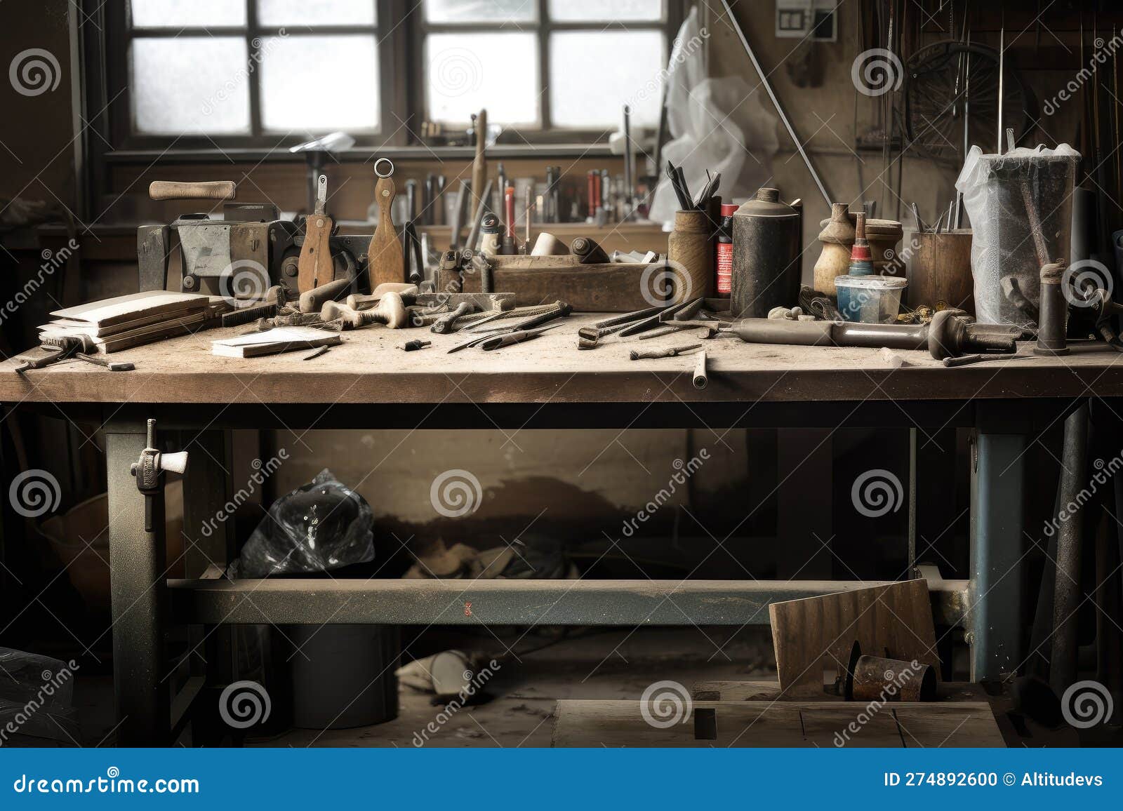 Industrial Workbench, with Tools and Raw Materials Nearby Stock ...