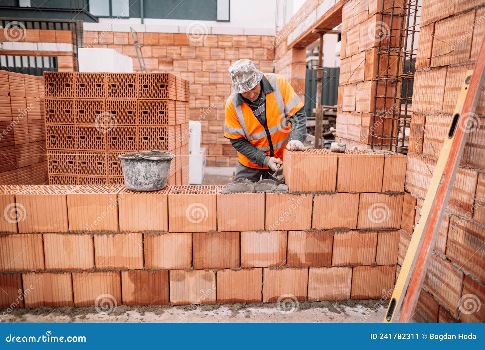 Industrial Worker, Bricklayer, Mason Working with Bricks Stock Image ...