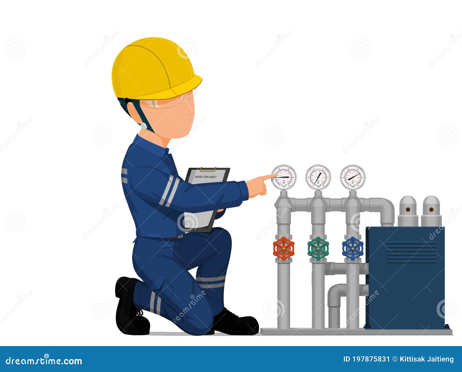An Industrial Worker is Checking the Pressure in the Piping System ...
