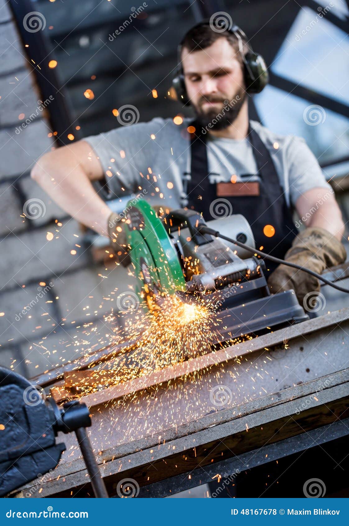 Industrial Worker Cutting Metal Stock Photo - Image of blade ...