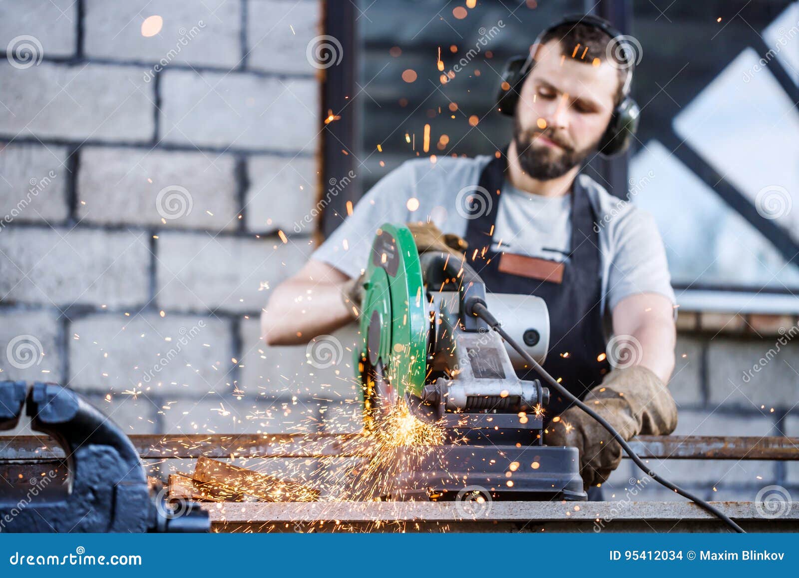 Industrial Worker Cutting Metal Stock Photo - Image of laborer, radial ...