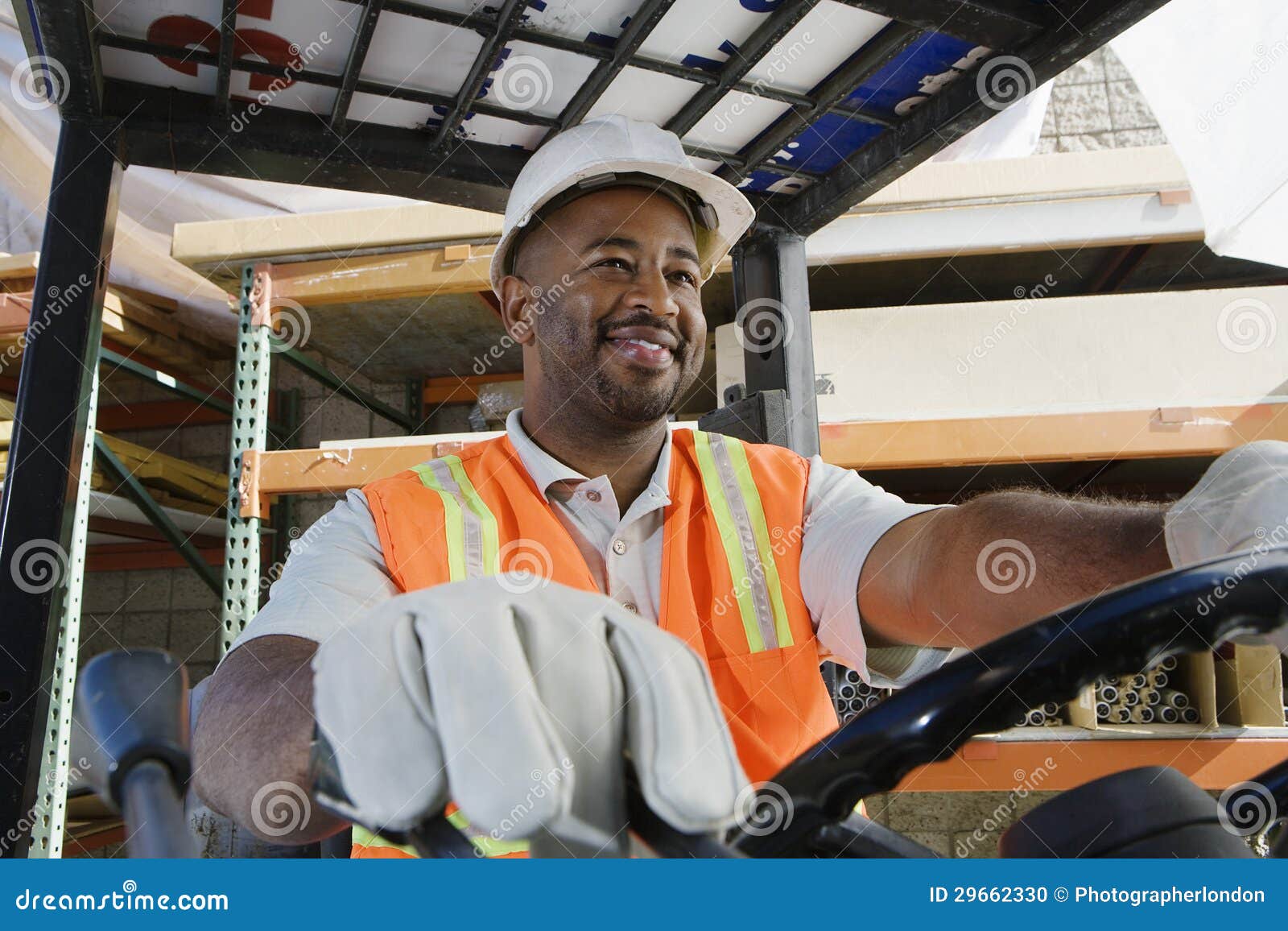 Industrial Worker Driving Forklift at Workplace Stock Photo - Image of ...