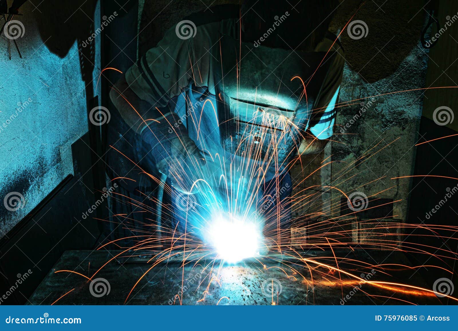 Industrial Worker at the Factory Welding Stock Image - Image of heavy ...