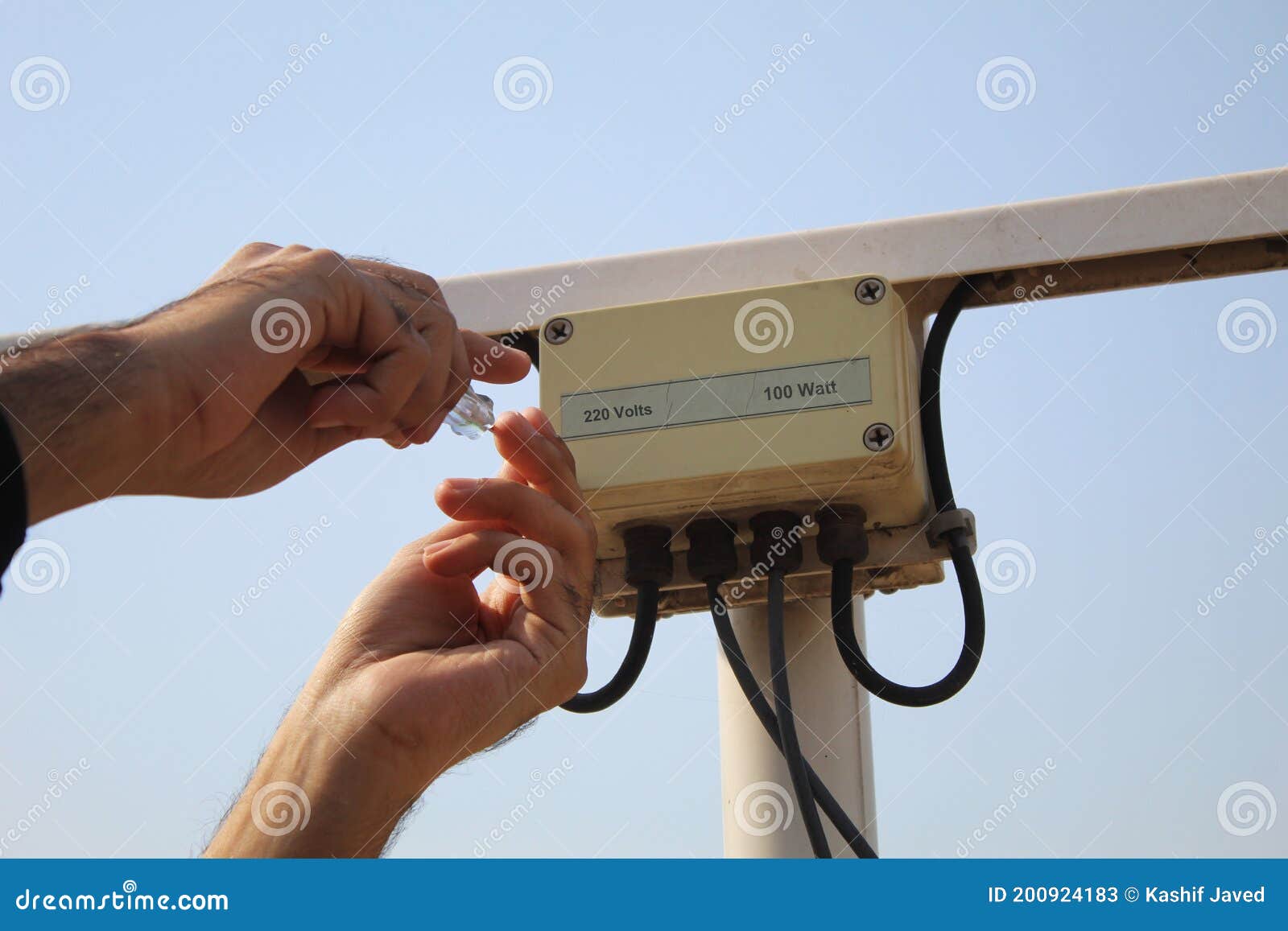 Industrial Worker Fixing Devices Closeup Stock Image - Image of ...
