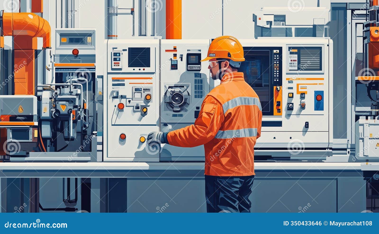 Industrial Worker Inspection, Measuring Dimentions Stock Illustration ...